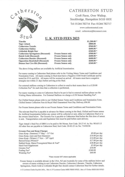 Downloads - Catherston Livery Stables and Stud